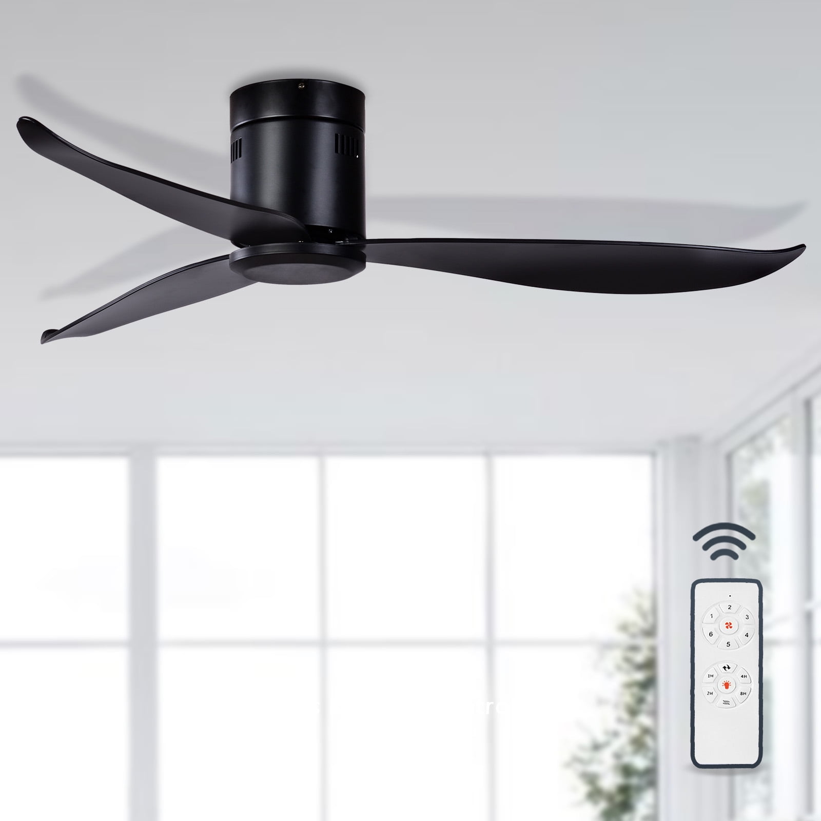 ALUOCYI 52 inch Black Low Profile Ceiling Fan Without Light,Ceiling Fan ...