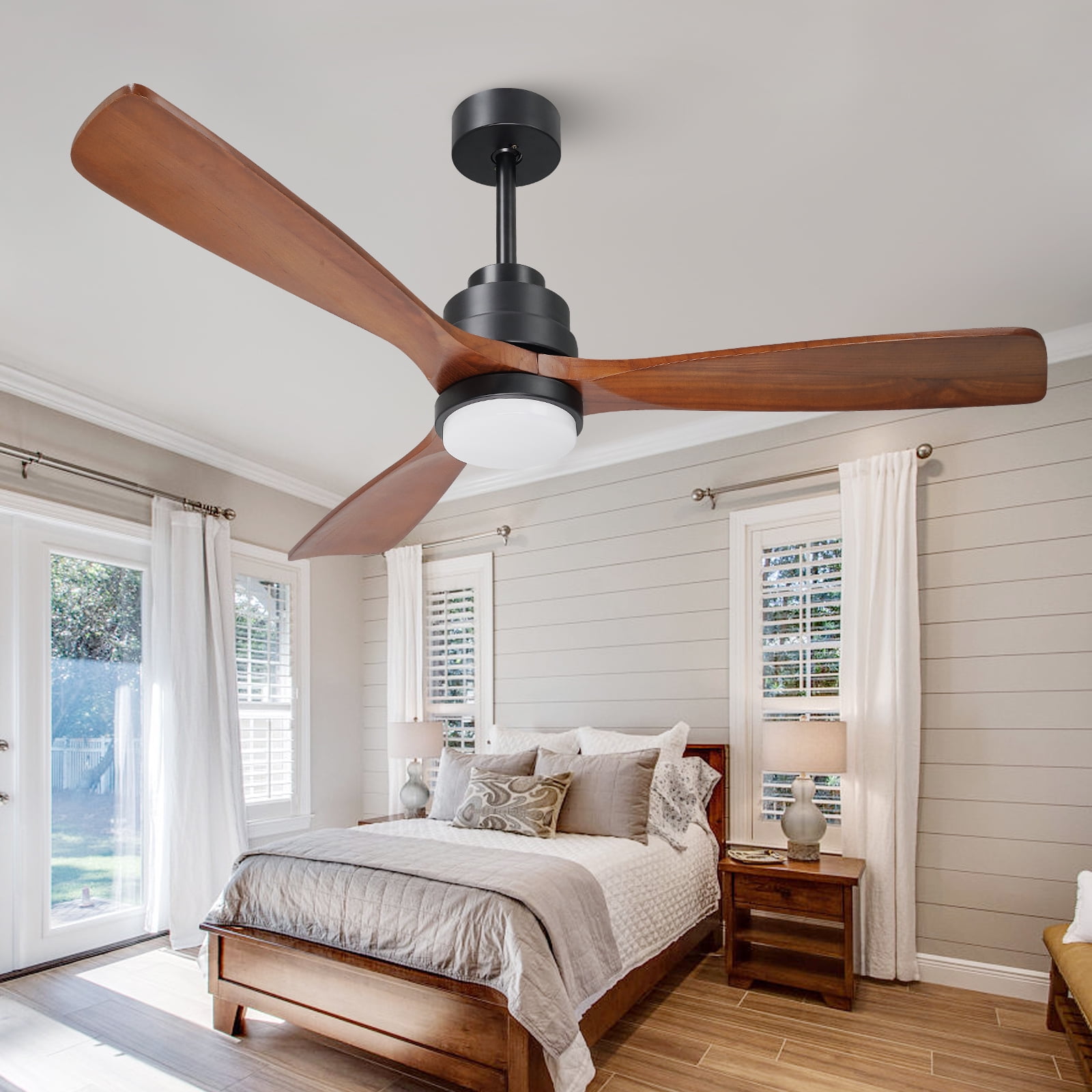 ALUOCYI 52 inch LED Ceiling Fan with Remote, 3 Wood Blades, Red Brown ...
