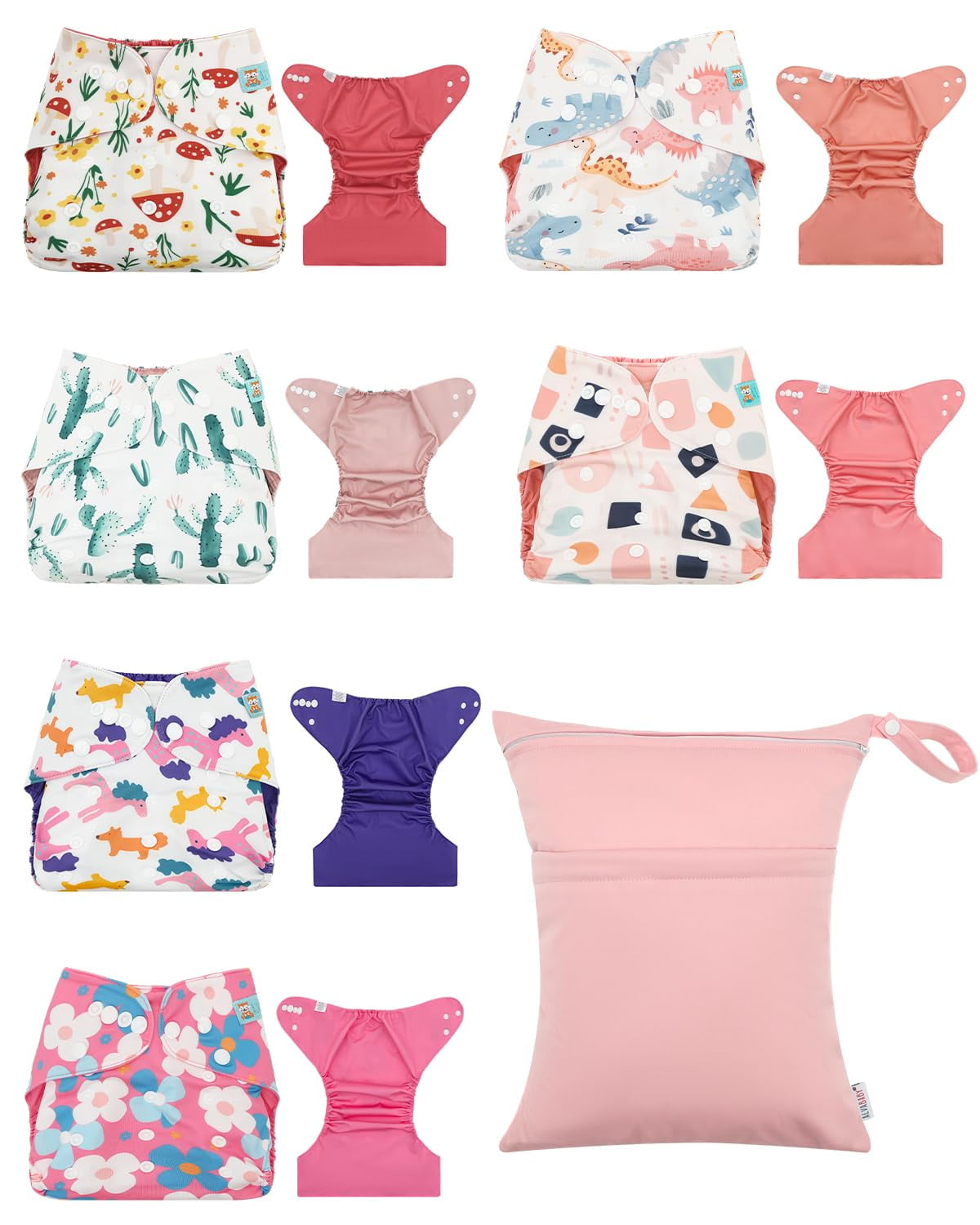 ALVABABY 6 pcs Baby MMF7 Cloth Diaper Covers with One Wet Bag, Swim ...
