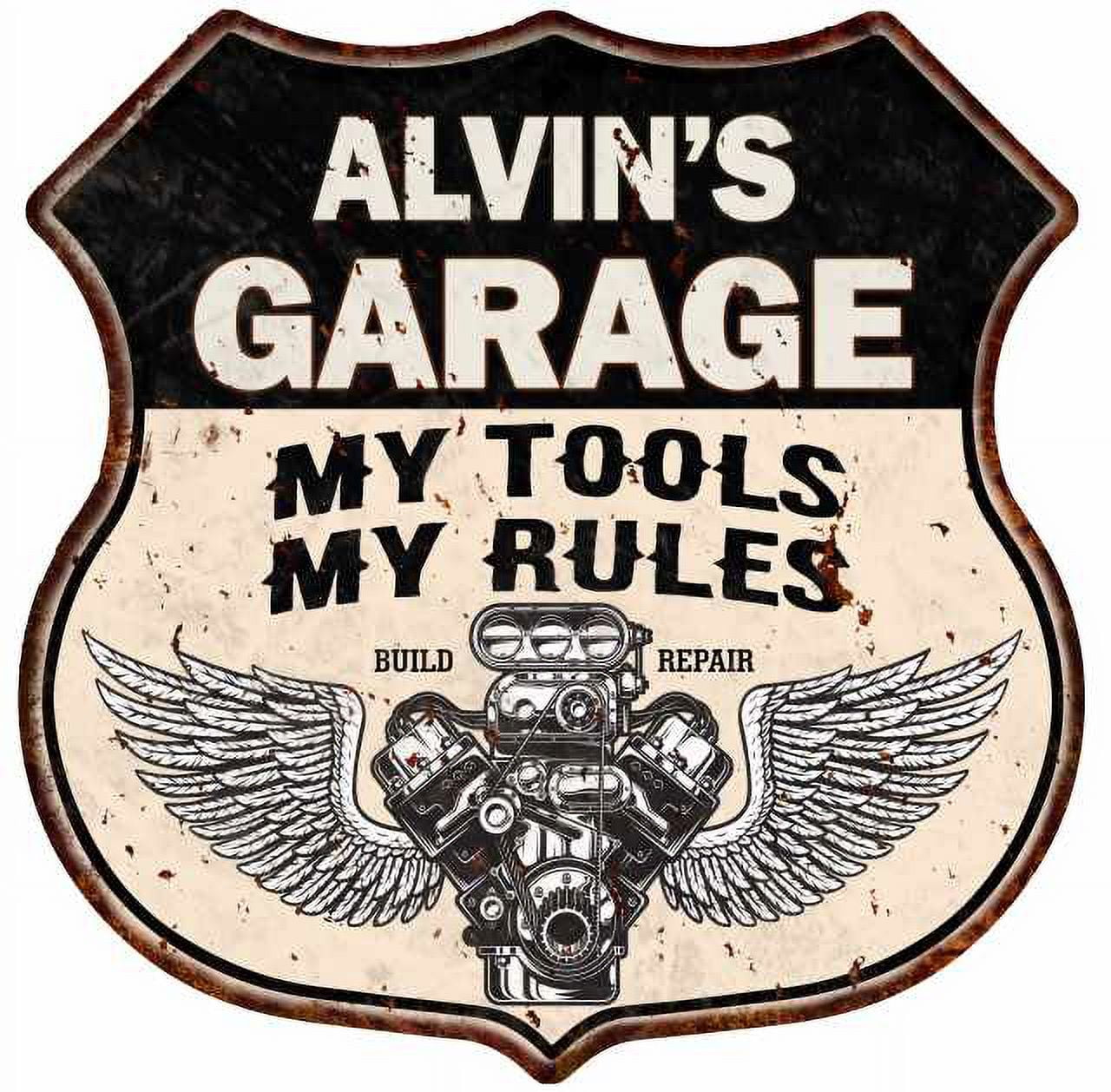 ALVIN'S Garage My Tools My Rules V8 Wings 12x12 Metal Sign 211110026172 ...