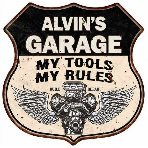 ALVIN'S Garage My Tools My Rules V8 Wings 12x12 Metal Sign 211110026172 ...