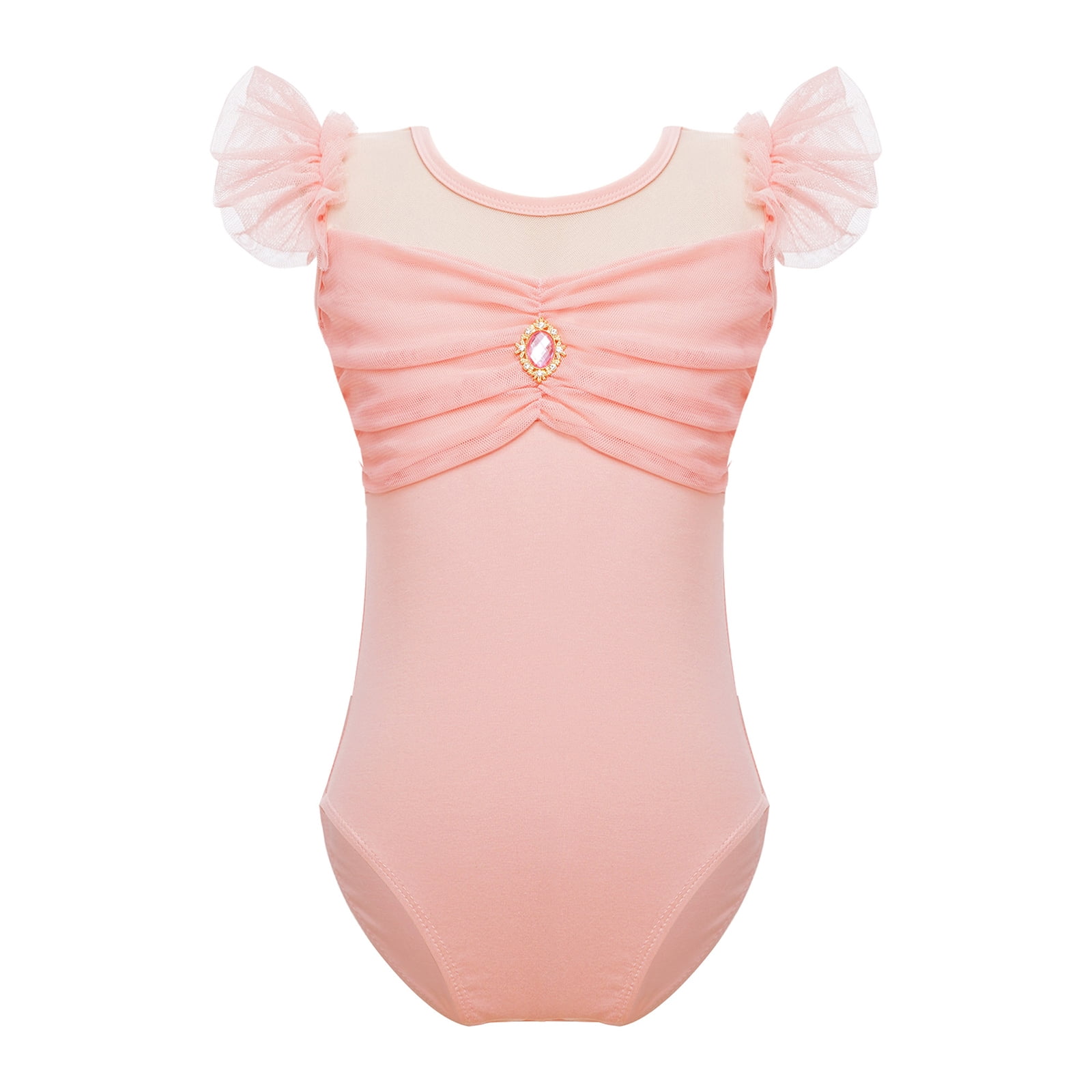 Alvivi Girls Ruffle Sleeve Dance Leotards Mesh Patchwork Cutout Back ...