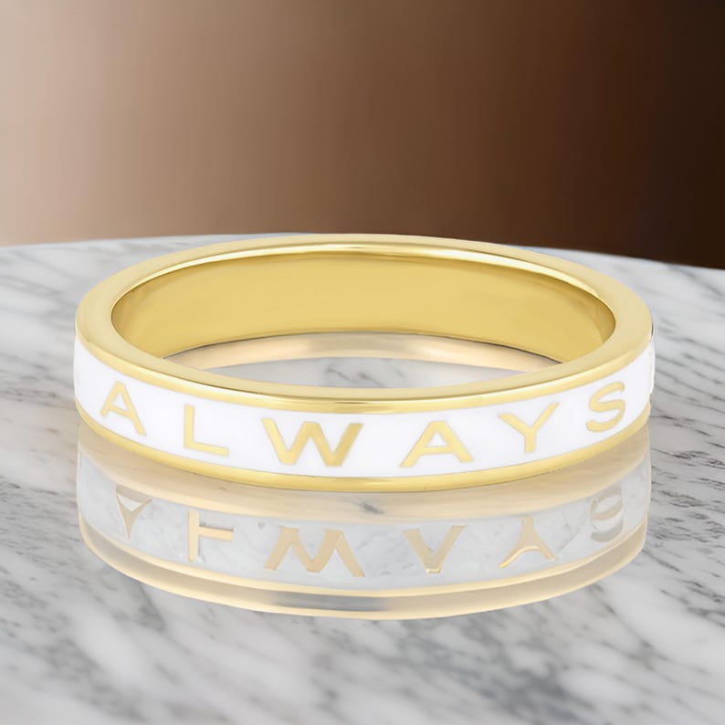 ALWAYS Ring - Personalized Enamel Ring - 4mm Wide Enamel Stacking Band ...