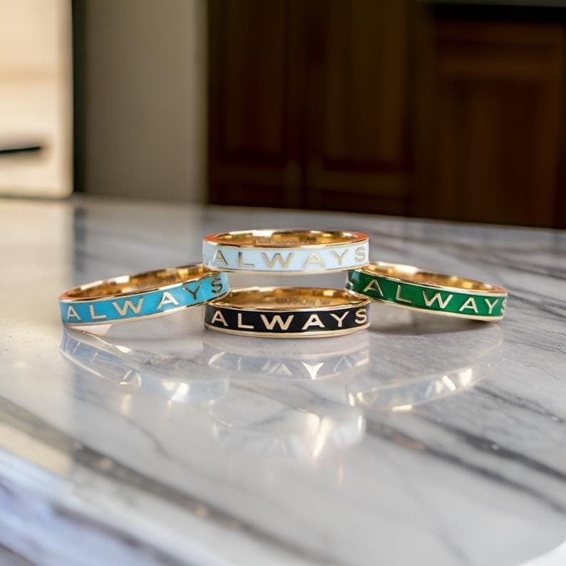 ALWAYS Ring - Personalized Enamel Ring - 4mm Wide Enamel Stacking Band ...