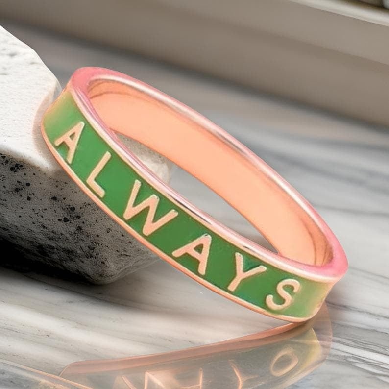 ALWAYS Ring - Personalized Enamel Ring - 4mm Wide Enamel Stacking Band ...