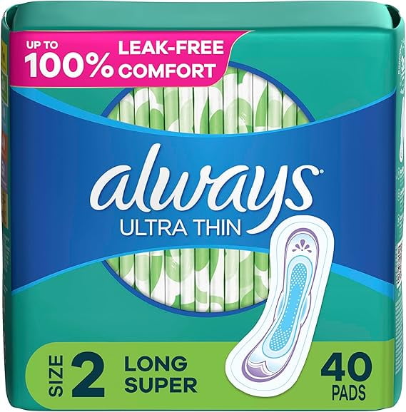 ALWAYS Ultra Thin Size 2 Super Pads Without Wings Unscented, 40 Count ...