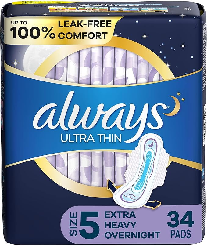 ALWAYS Ultra Thin Size 5 Extra Heavy Overnight Pads with Wings ...