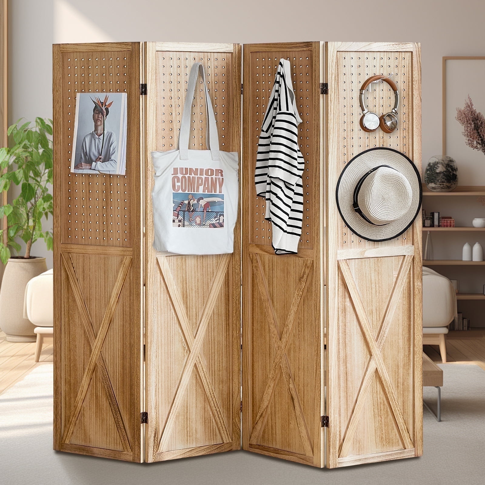 Aletheiawu 4 Panel Wood Room Divider Folding Privacy Screens, No ...