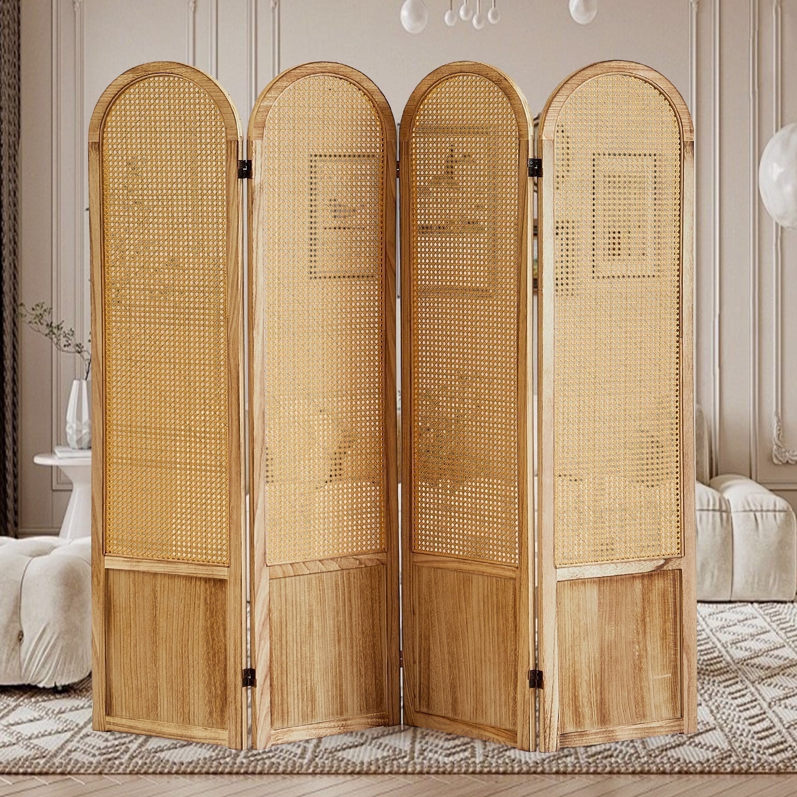 Aletheiawu 4 Panel Rattan Room Divider, Folding Privacy Screens, No ...