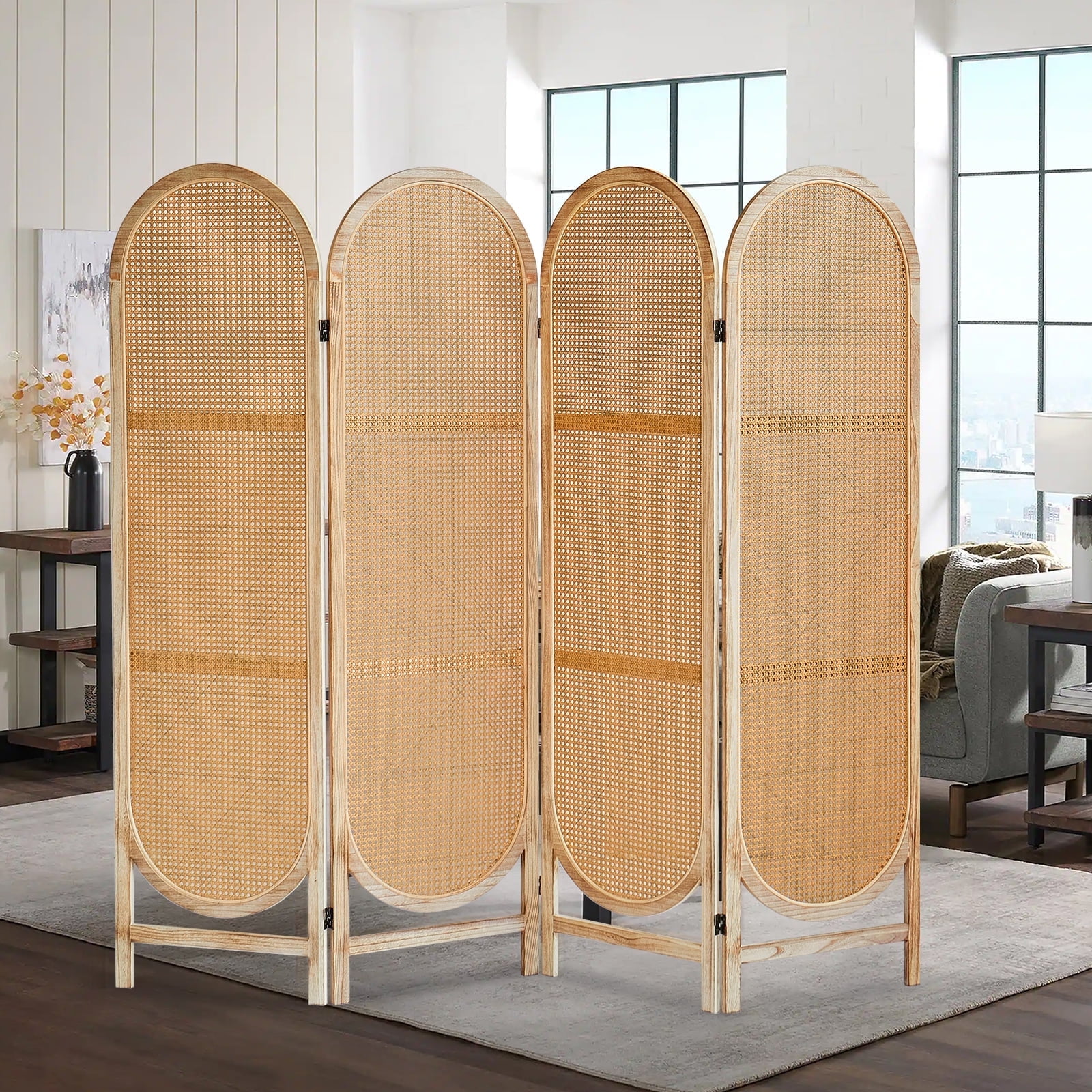 ALeesing 4 Panels Room Dividers Panel, Hand-Woven Rattan Room Divider ...