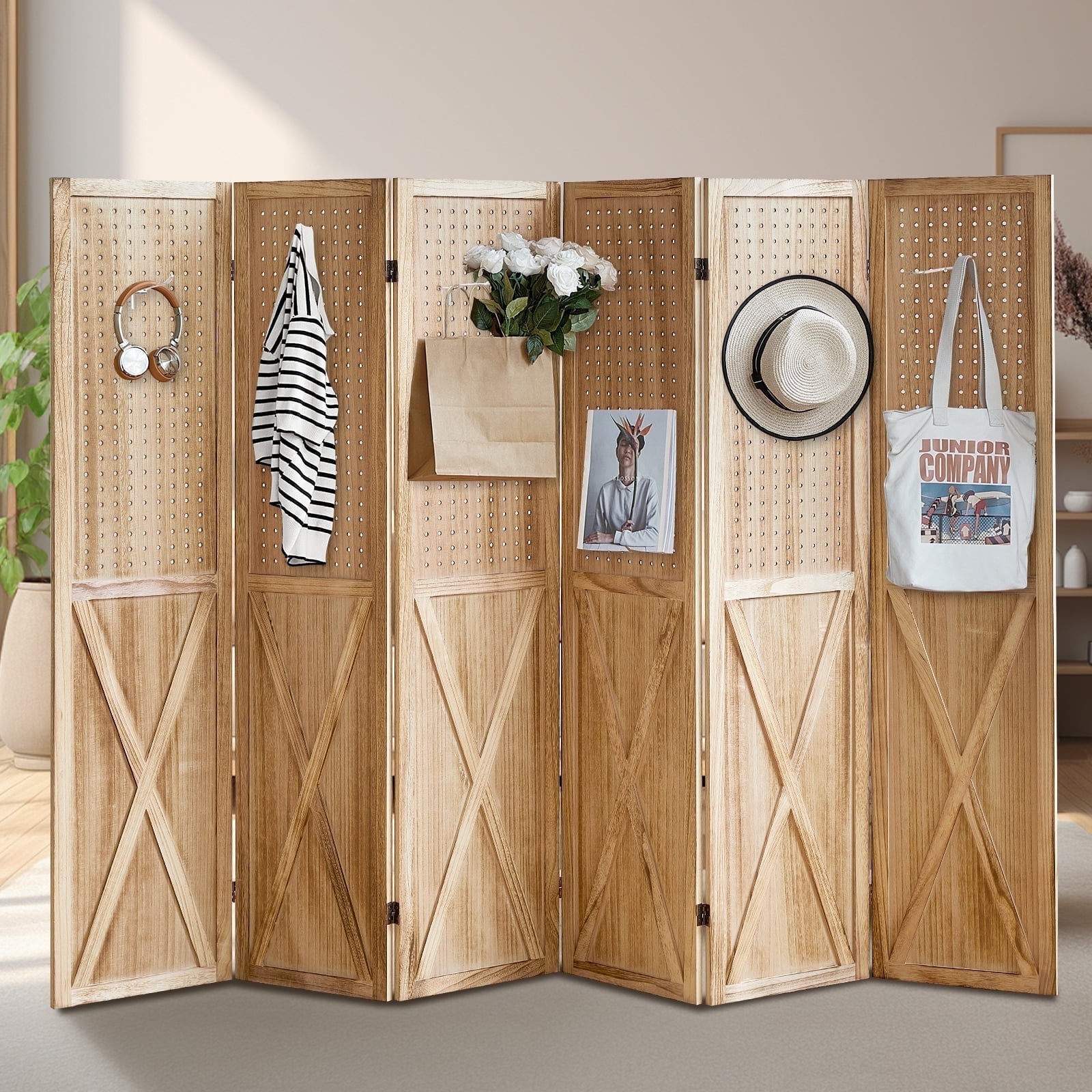 Aletheiawu 6 Panel Wood Room Divider Folding Portability Privacy ...