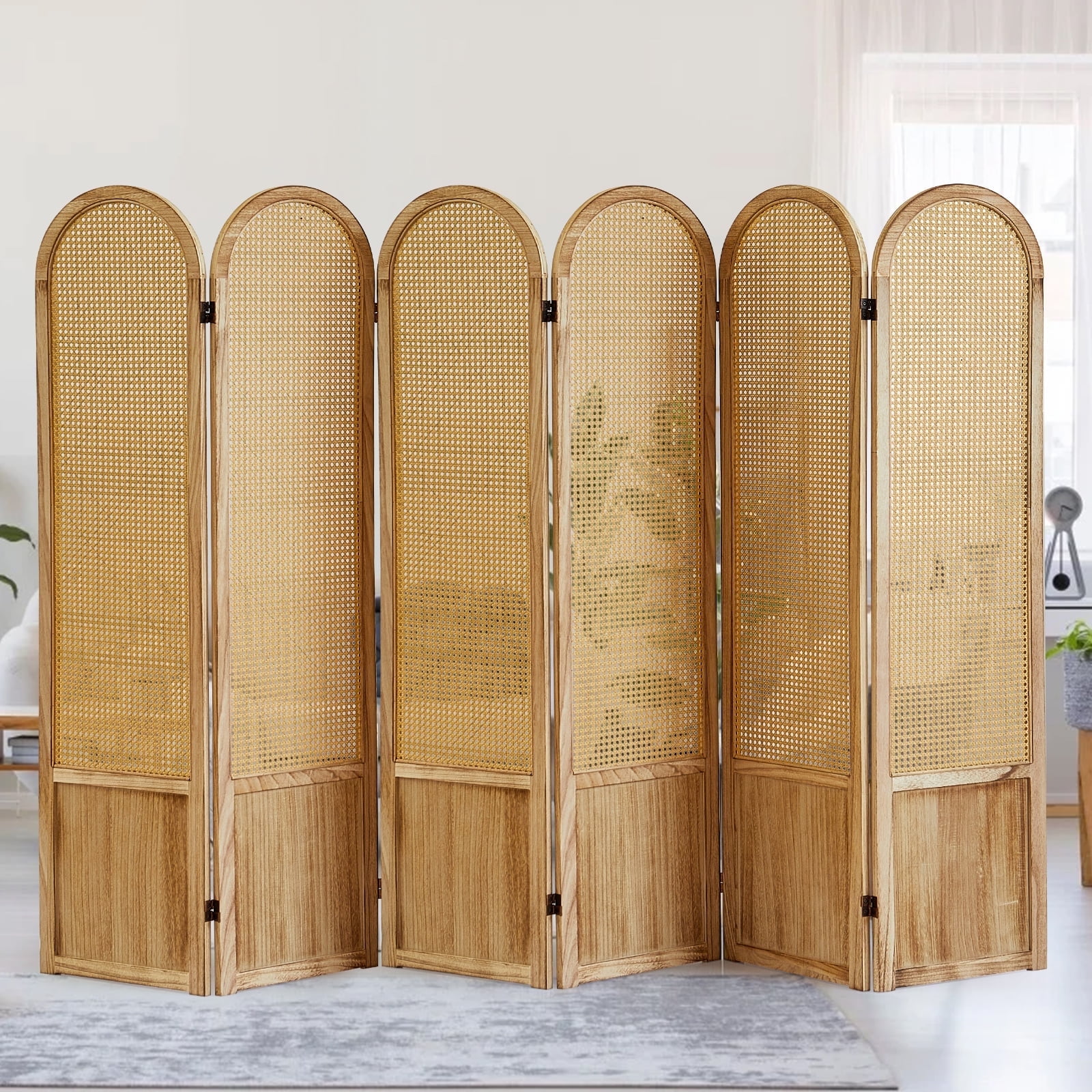 Aletheiawu 6 Panel Hand-Made Rattan Room Dividers and Folding Privacy ...