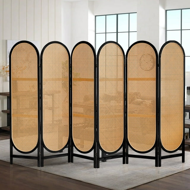 ALeesing 6 Panels Room Dividers, Hand-Woven Rattan Room Divider Panel ...