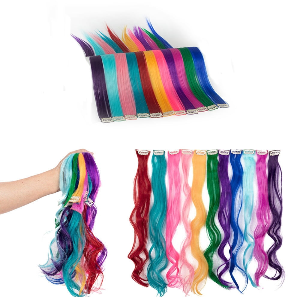 ALigoa 11 PCS Colored Hair Extensions 24 inch Colorful Clip in Hair ...