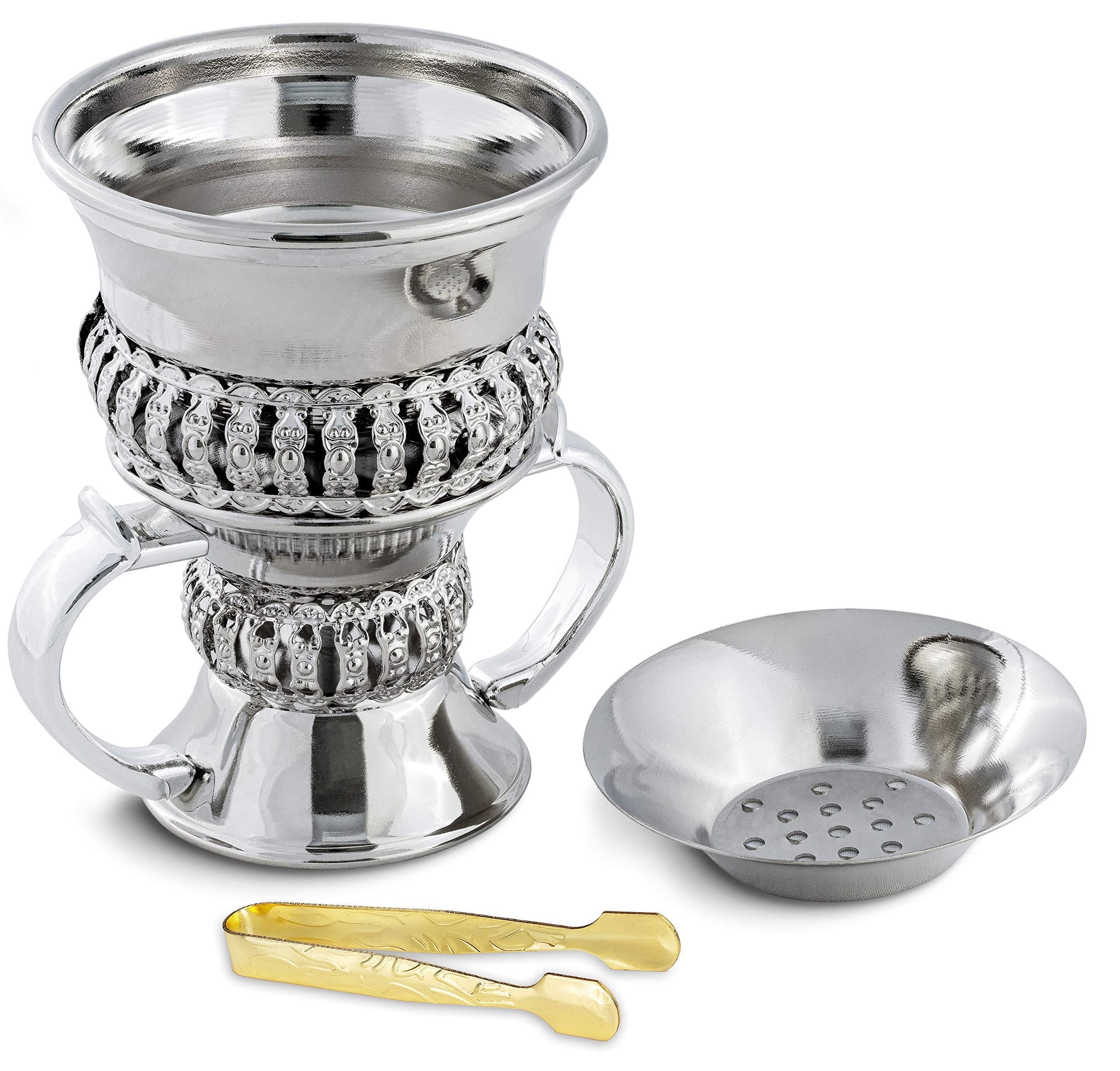 AM Bakhoor Incense Resin Burner - Regal Metal Incense Burner, Silver, 1 ...