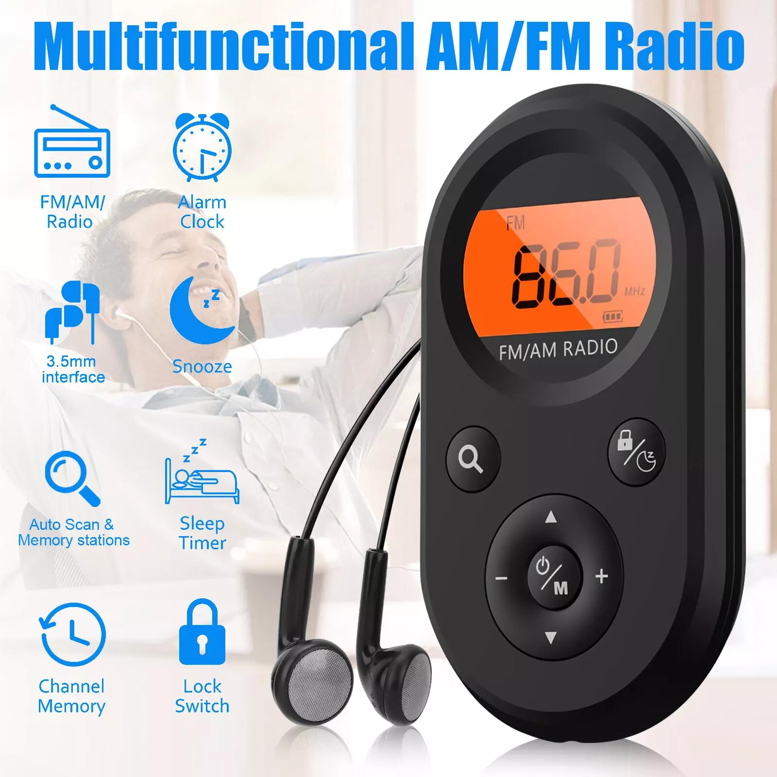 AM FM Portable Pocket Radio Mini Digital LCD Stereo Receiver+Earphone ...