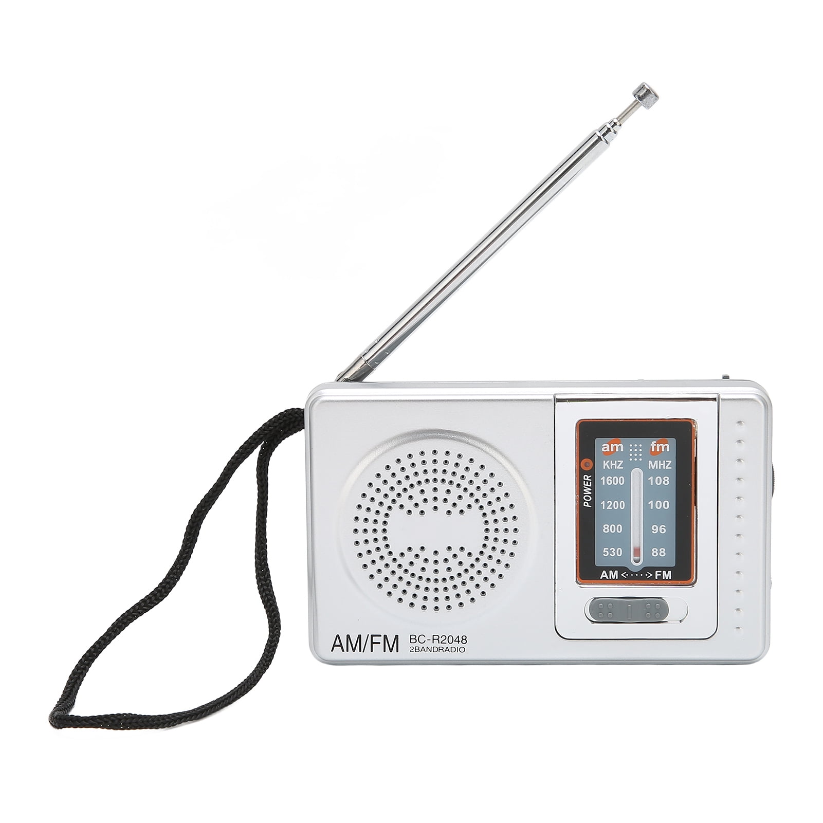AM FM Radio Silver Gray Pocket Size AM FM Compact Simple Design AA Battery Powered Pocket Radio ...