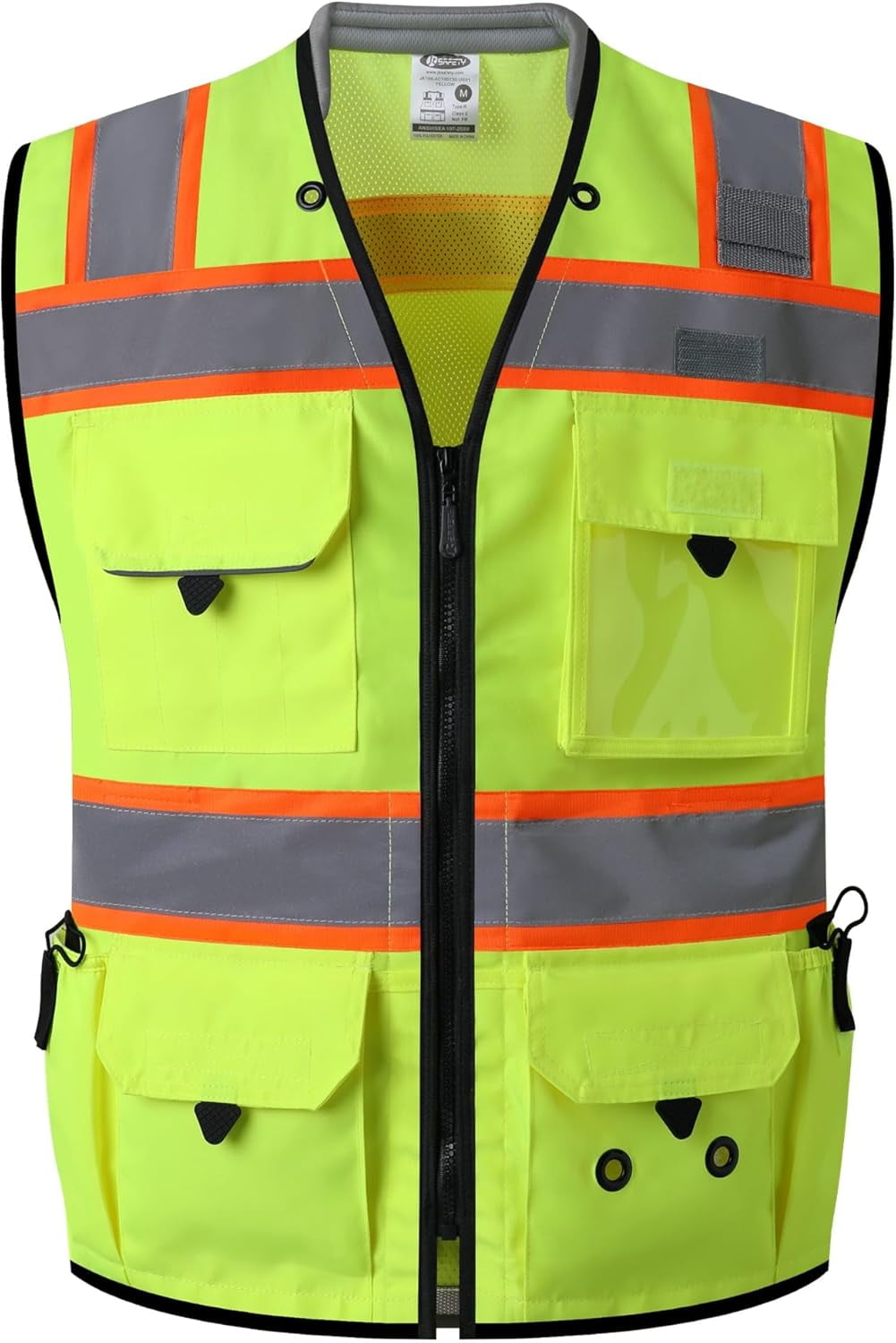 AM Hi-Vis Unisex Surveyor Safety Vest Heavy Duty PPE Inner Pockets ANSI ...