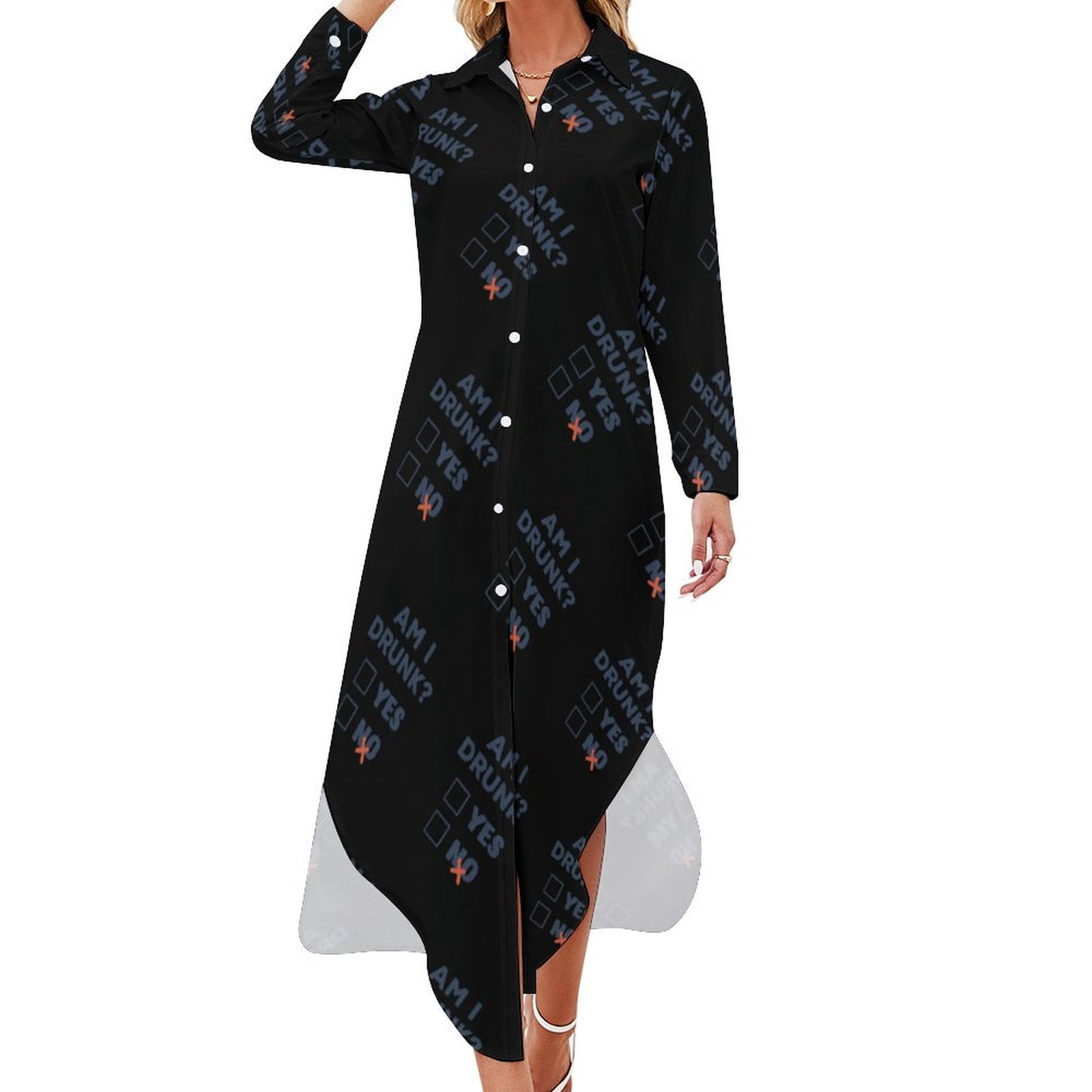 AM I Drunk - YES No Women's Maxi T Shirt Dress Long Sleeve Lapel Summer ...