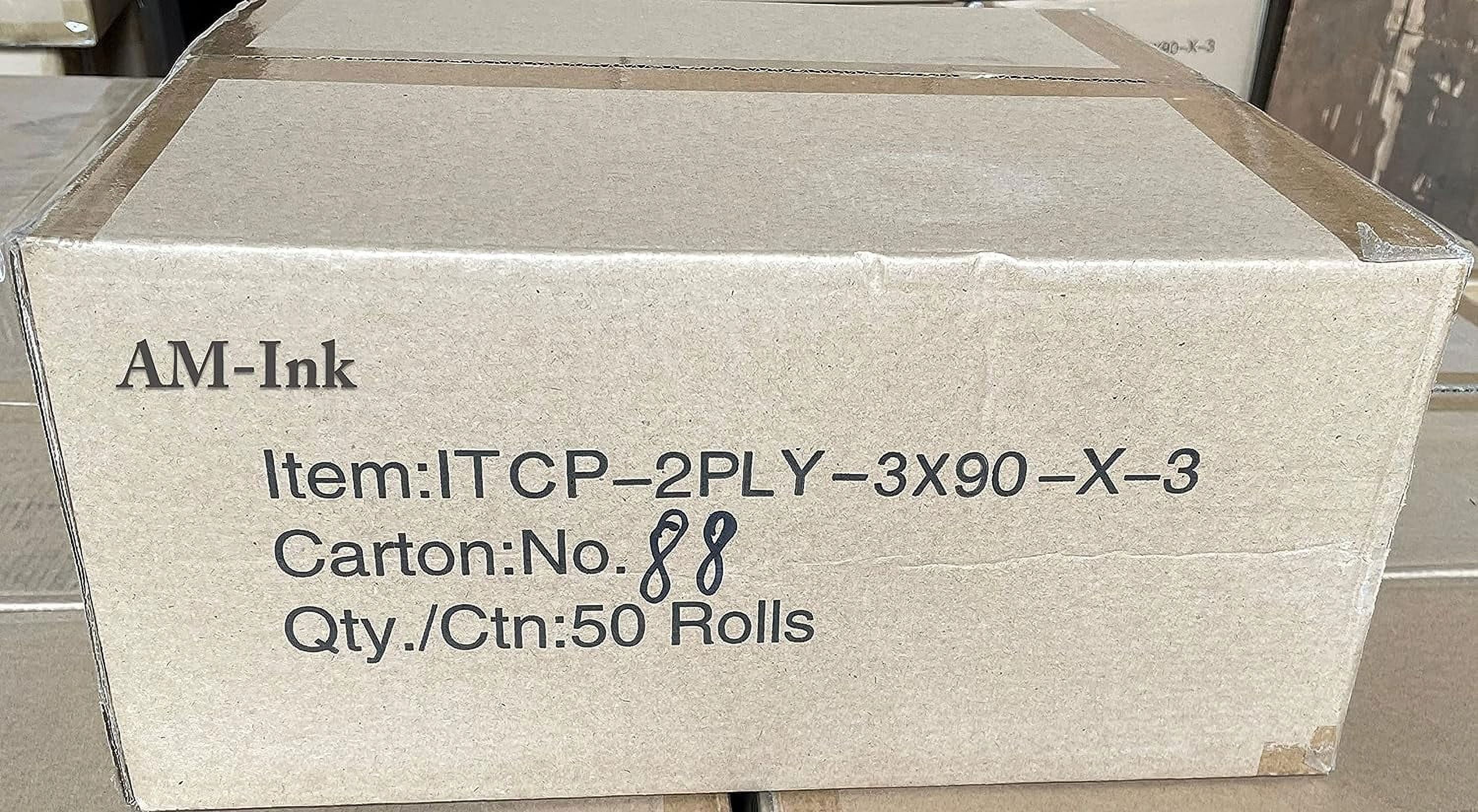 AM-Ink Two Ply Carbonless POS Receipt Paper Rolls 3" x 90' 2-Ply White ...