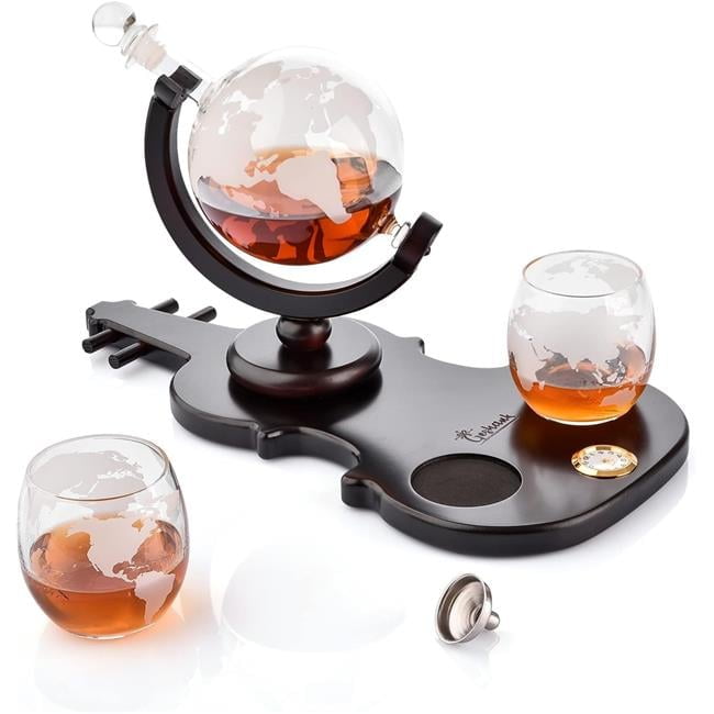 AM Judaica G300 Wood, Glass Wine Bottle & 2 Cups Violin Decanters ...