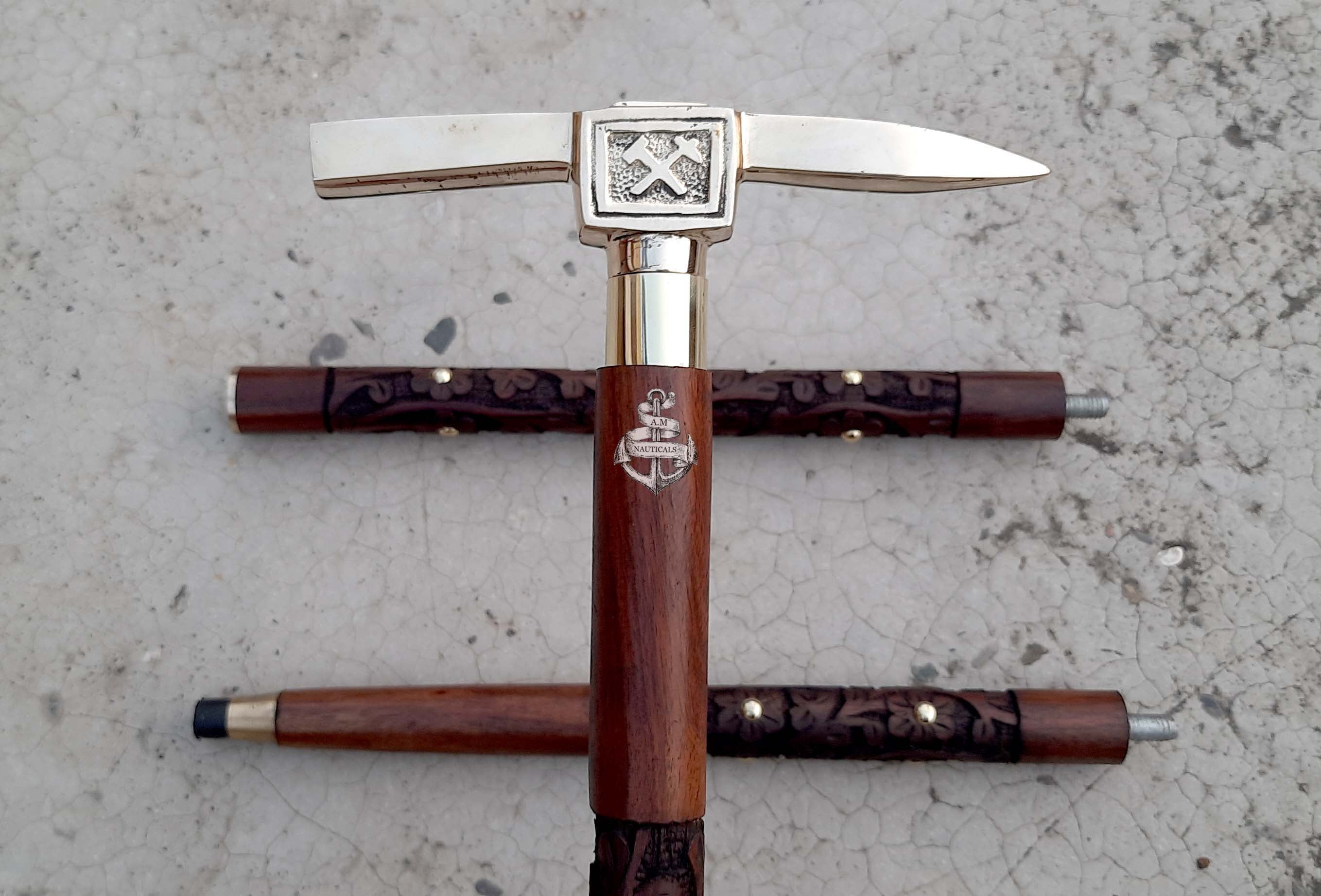 AM NAUTICALS Ice Axe Designer Head Handle Wooden Walking Cane - Walmart.com