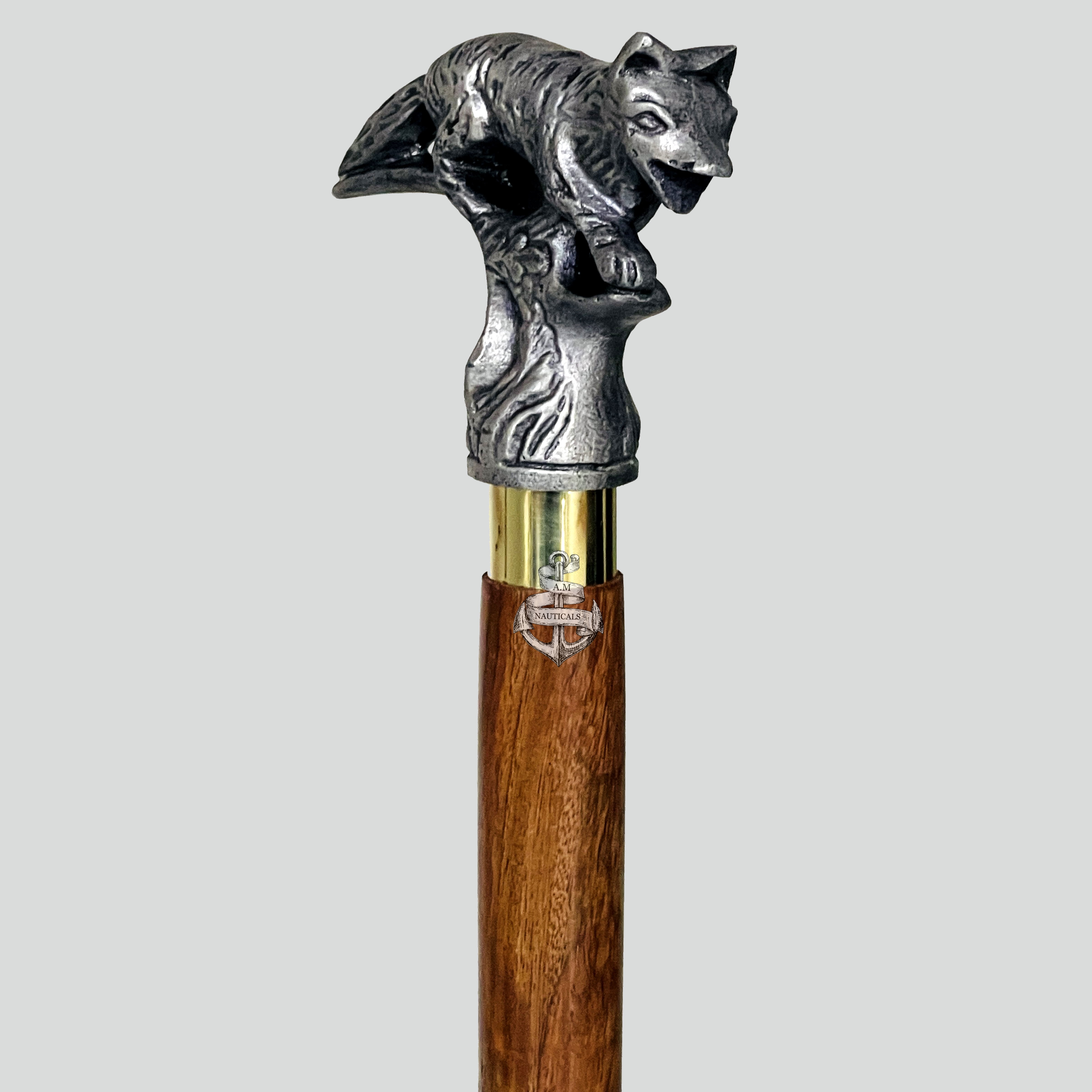 AM NAUTICALS Walking Stick Fox Head Handle Wooden Walking Stick for Men ...