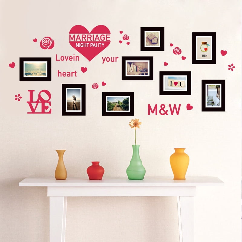 AM922 Romantic Heart Photo Frame Wall Decal - Removable Bedroom ...