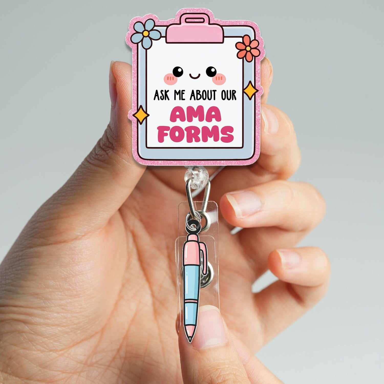 AMA Forms Badge Reel | Cute Clipboard Badge Holder | Ask Me About Our ...