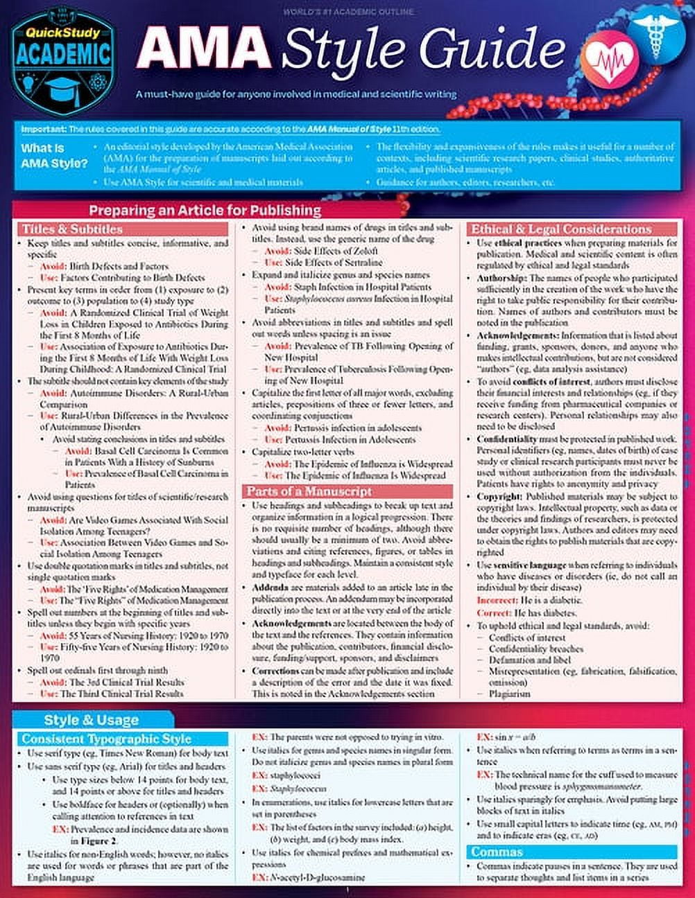 AMA Style Guide for Science & Medical Writing : QuickStudy Laminated ...