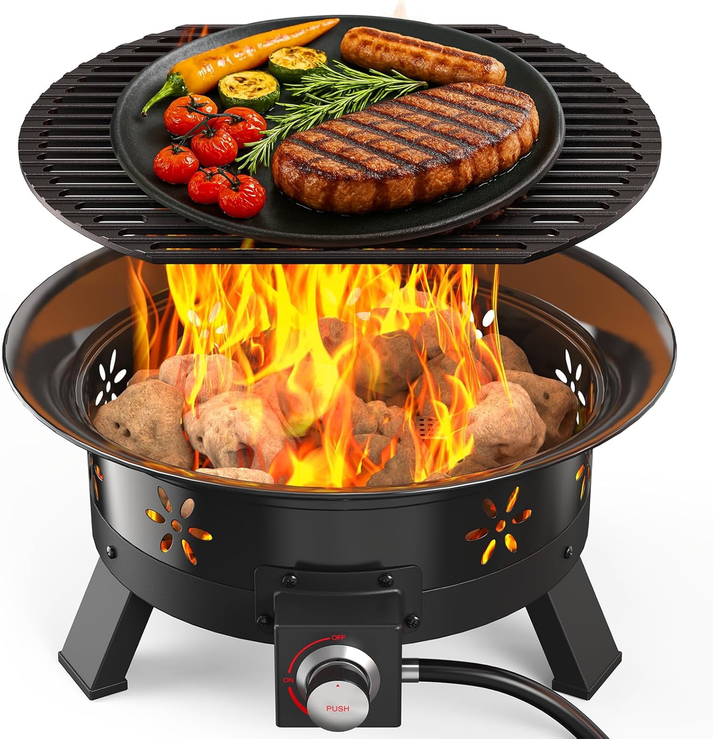 AMADA HOMEFURNISHING 24″ Propane Fire Pit with Grill Grate, 58,000 BTU ...