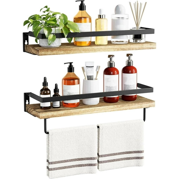 AMADA HOMEFURNISHING Bathroom Shelves with Towel Bar, Floating Shelves ...