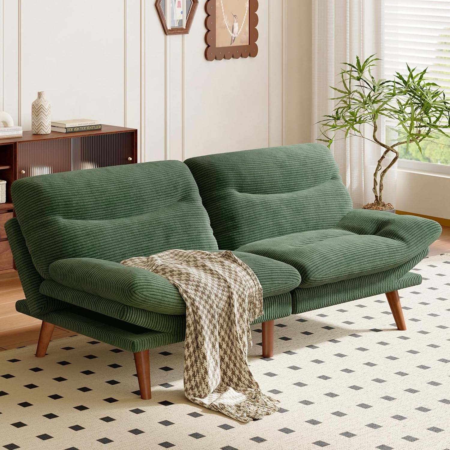 AMADA HOMEFURNISHING Convertible Futon Sofa Bed,66″ Green Futon with ...