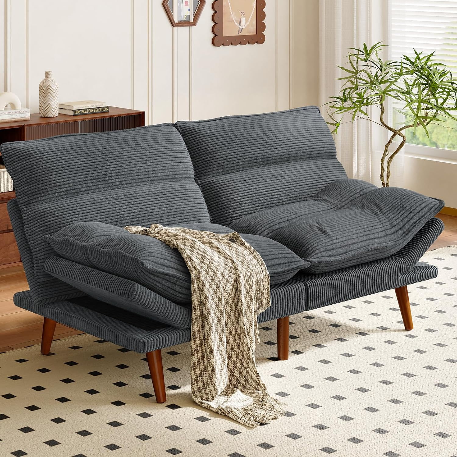 AMADA HOMEFURNISHING Futon Sofa Bed, Corduroy Futon Couch with ...