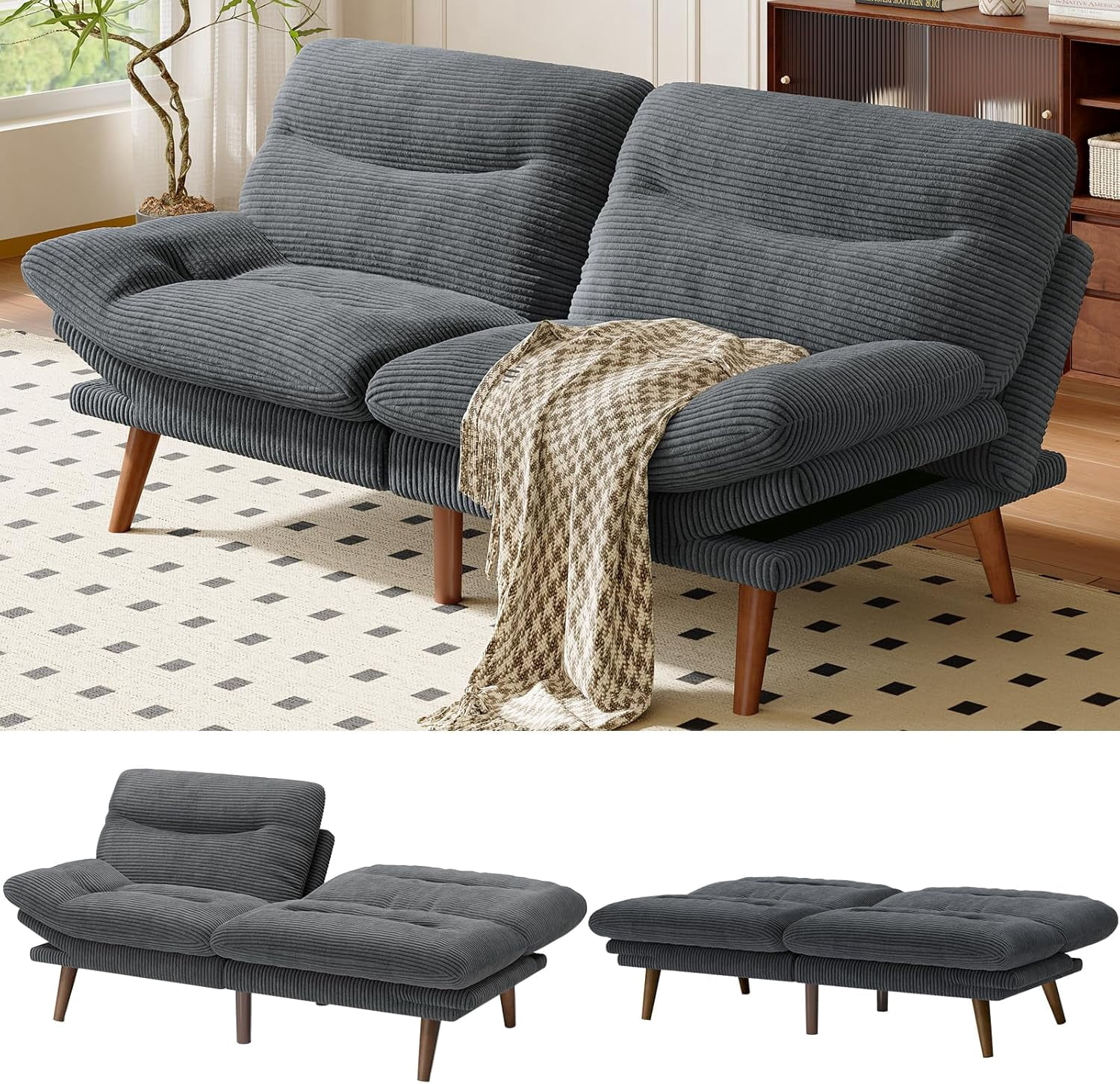 AMADA HOMEFURNISHING Futon Sofa Bed with Adjustable Backrest & Armrests ...