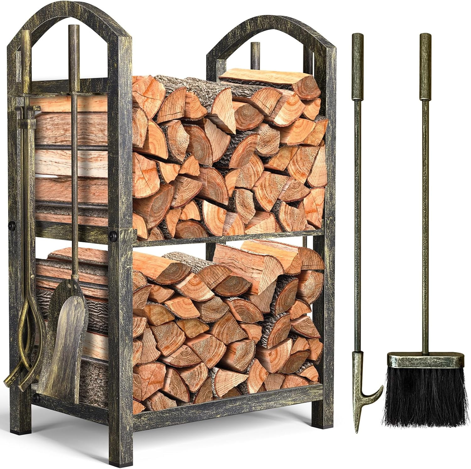 AMAGABELI GARDEN & HOME Firewood Rack with Tools 5-Piece Indoor ...