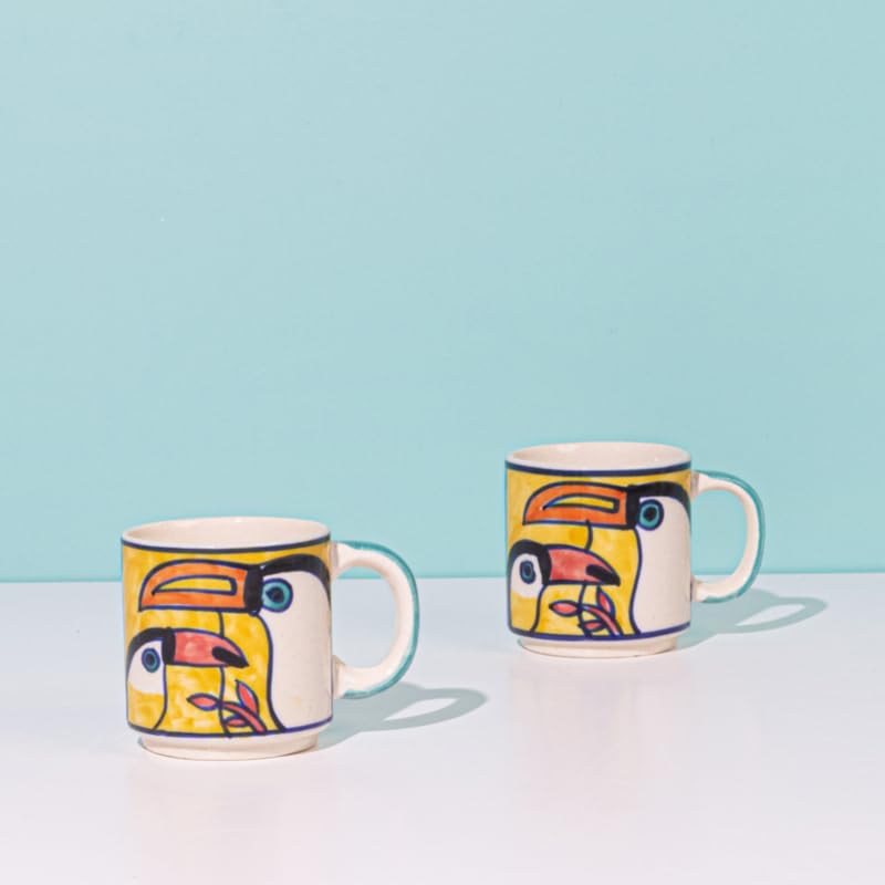 AMALFIEE Tropical Bay Round Ceramic Coffee Mugs Set of 2 Handmade Ideal ...