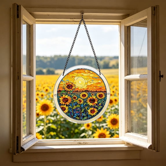 AMARTSY Sunflower Stained Glass Acrylic Suncatcher, Colorful Field ...