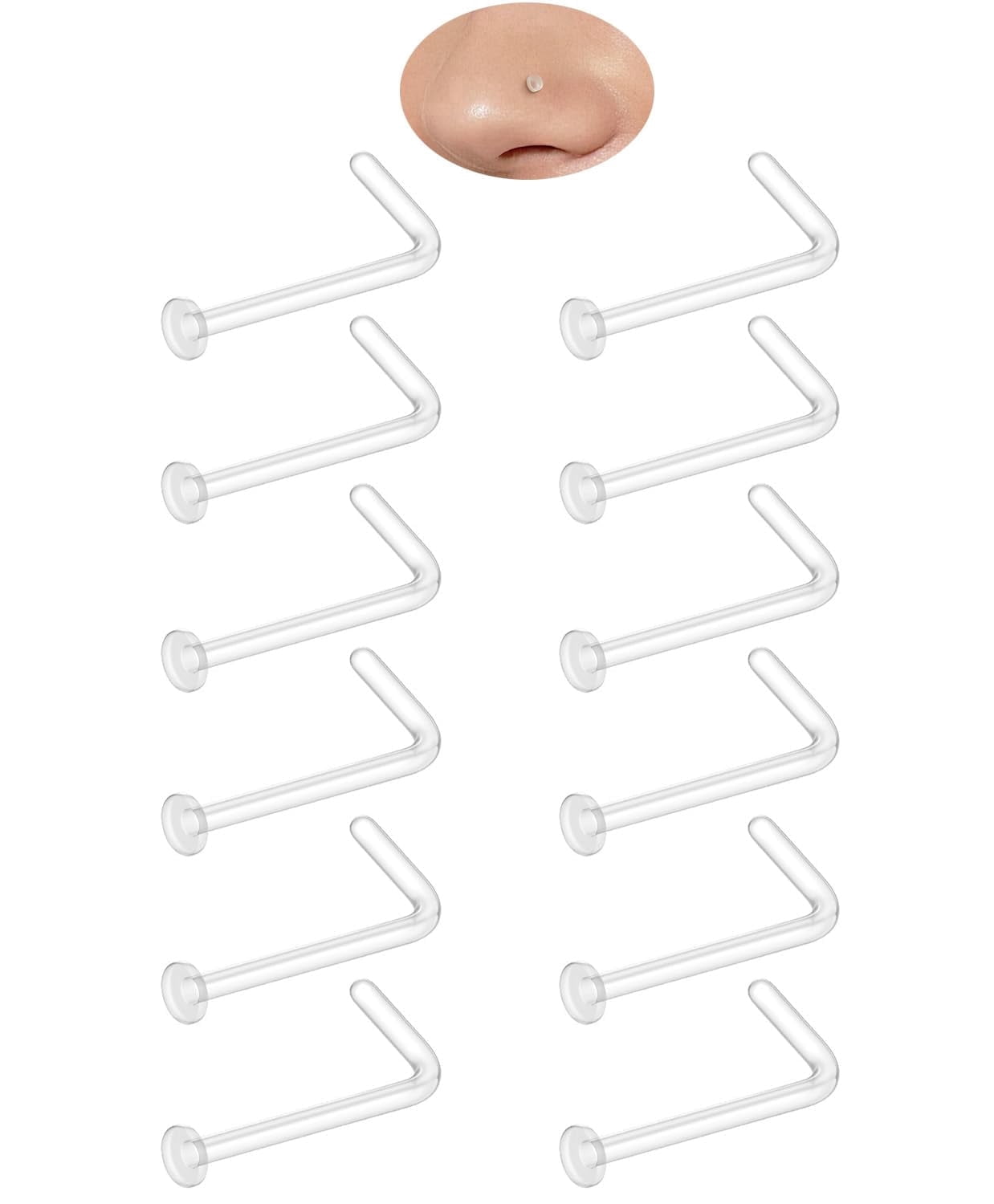 AMASIS Clear L Shape Nose Retainer, 18G Bioflex Plastic Studs, 12PCS ...