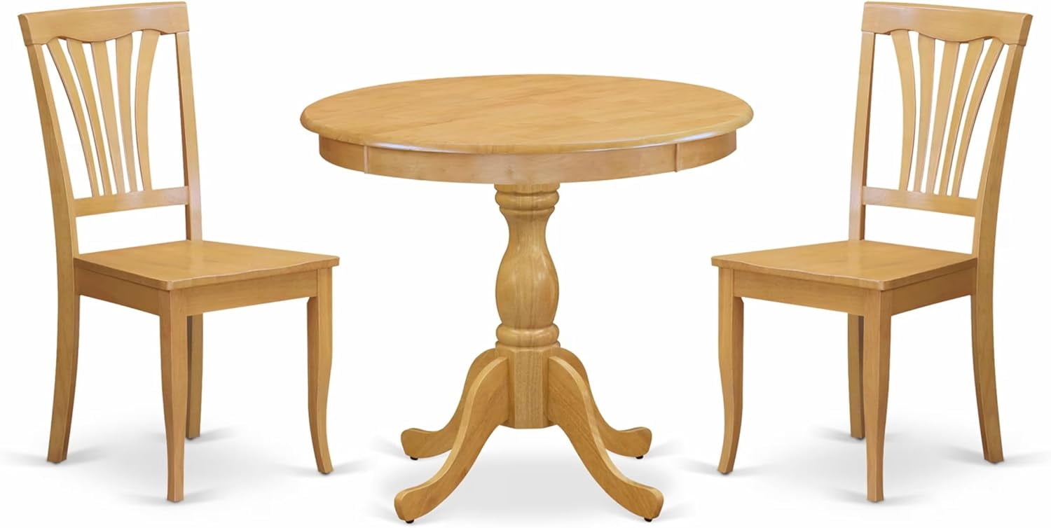 AMAV3-OAK-W 3 Piece Dining Set Contains a Round Kitchen Table with ...