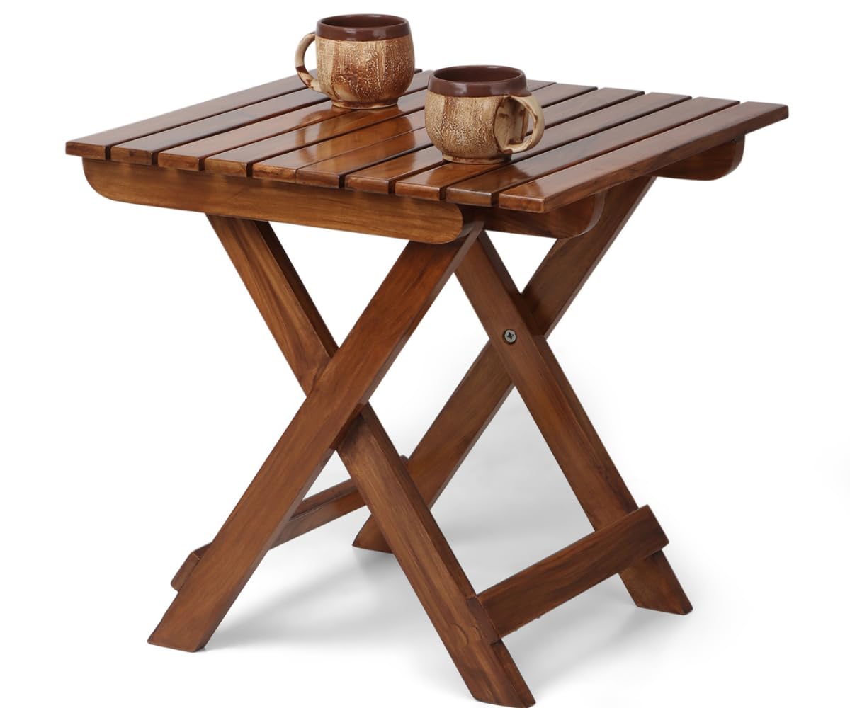 AMAZE SHOPPEE Wooden Foldable Coffee Table Teak Wood Light Brown ...