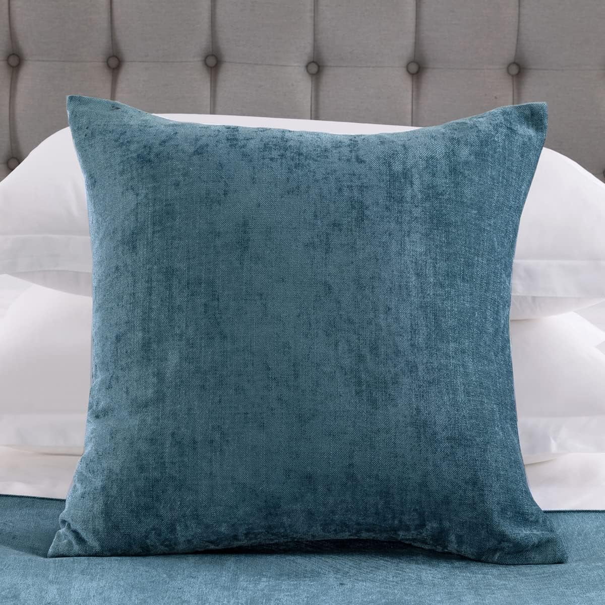 AMBERIS 2 Pillowcases (45×45cm)(Without Insert) Blue, Chenille Soft No ...