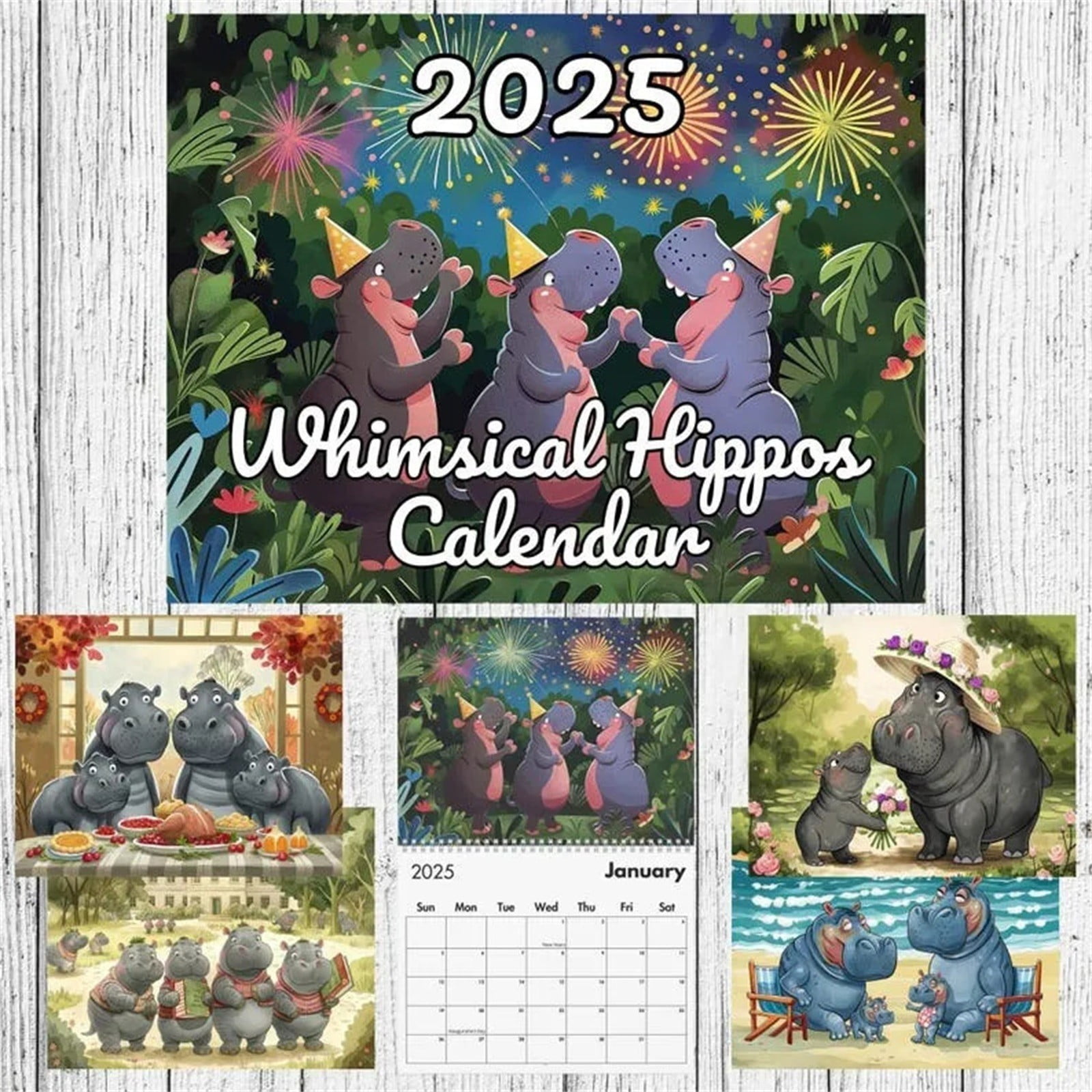 AMBN Xmas Hippo Calendar Cute River Horse Calendar 2025 Pygmy Hippo ...
