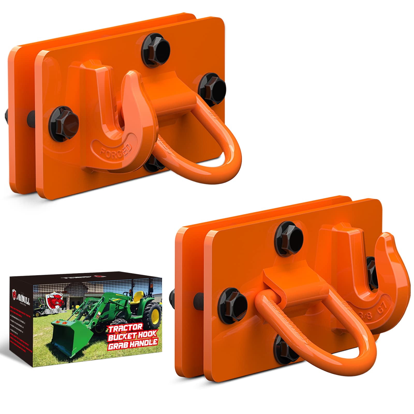 AMBULL 2 Pack Tractor Bucket Hooks with Tie Down Ring, Grade 70 Forged ...