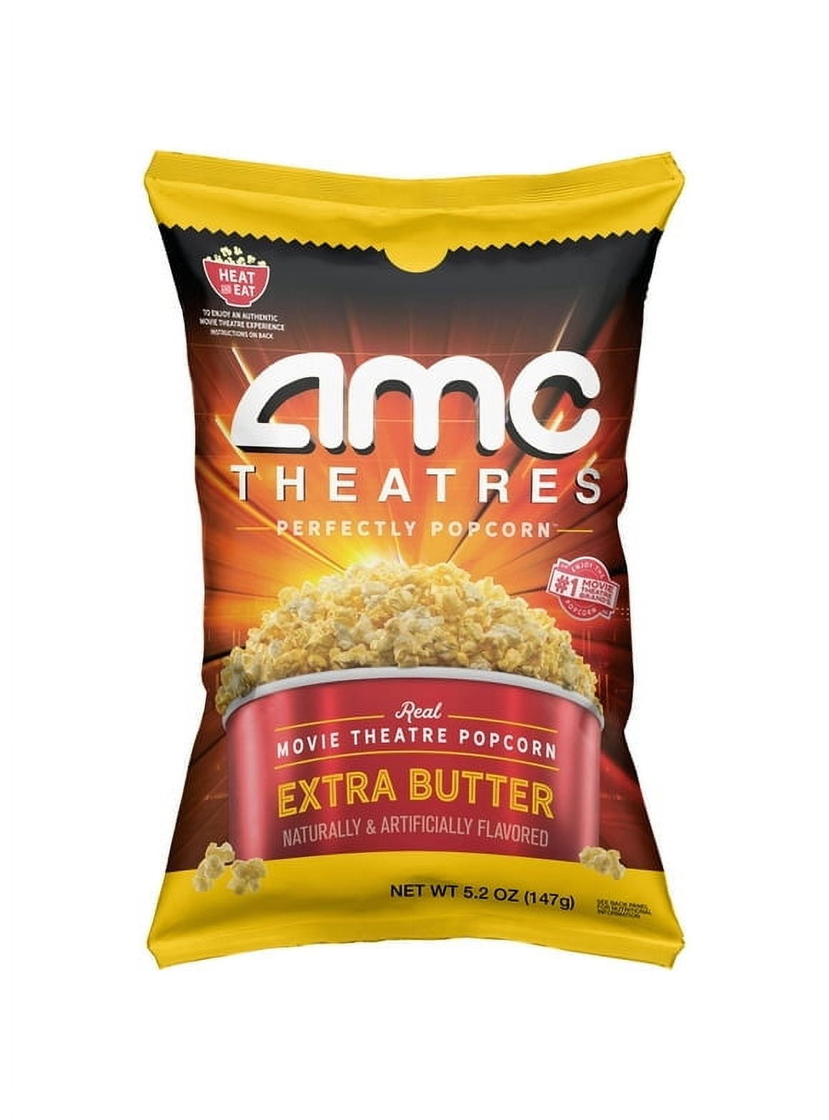 AMC Pack of 2 Ready to Eat Popcorn, Extra Butter, Bold Movie Theatre ...