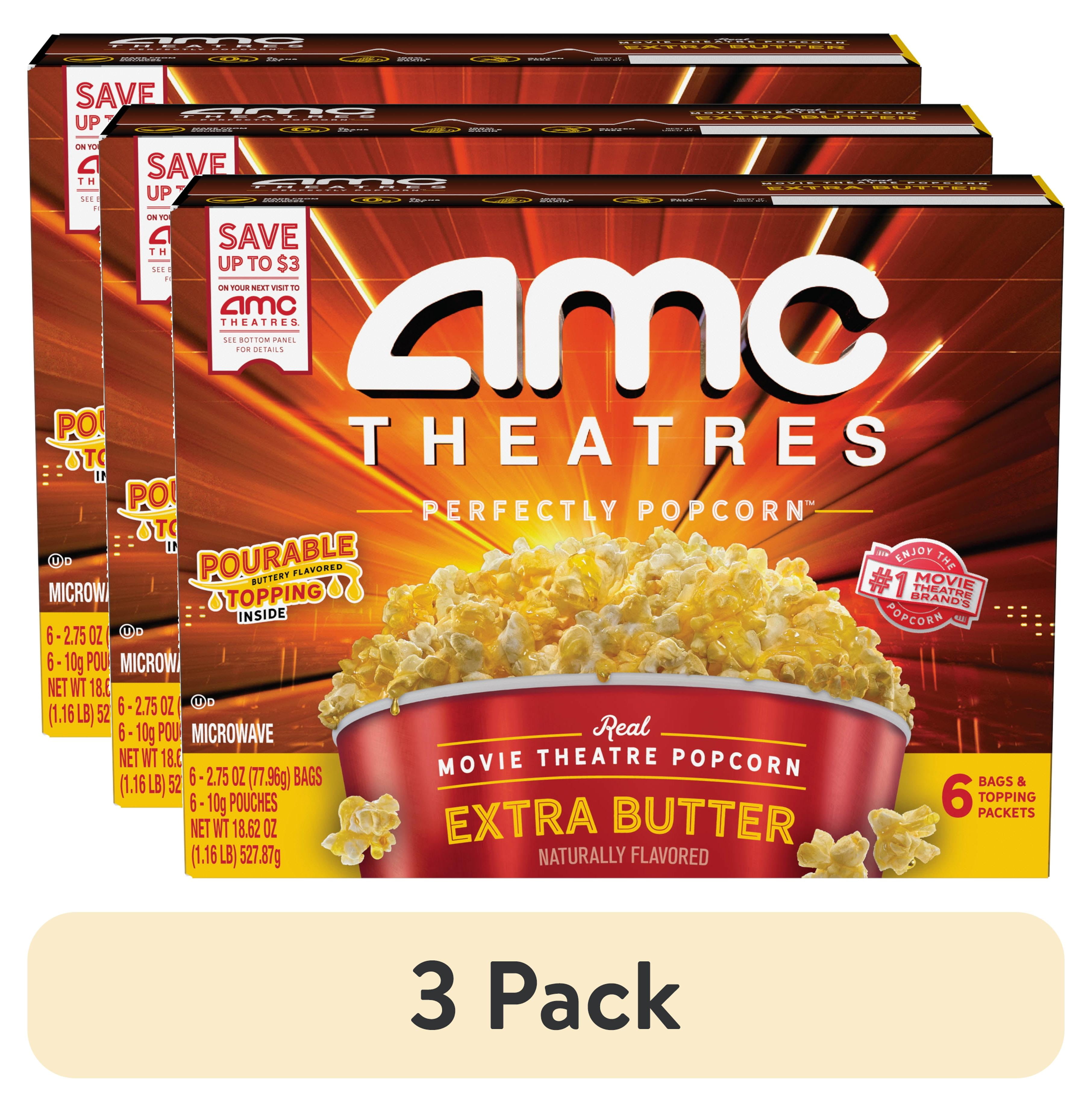 (3 pack) AMC Theatres Microwave Popcorn 6ct, Extra Butter - Walmart.com