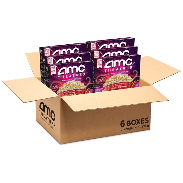 AMC Theatres Microwave Popcorn, Cinnamon Butter, 2.75 oz (6 Boxes, 36 ...