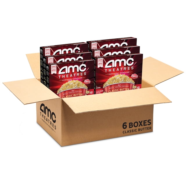 AMC Theatres Microwave Popcorn, Classic Butter, 2.75 oz (6 Boxes, 36 ...