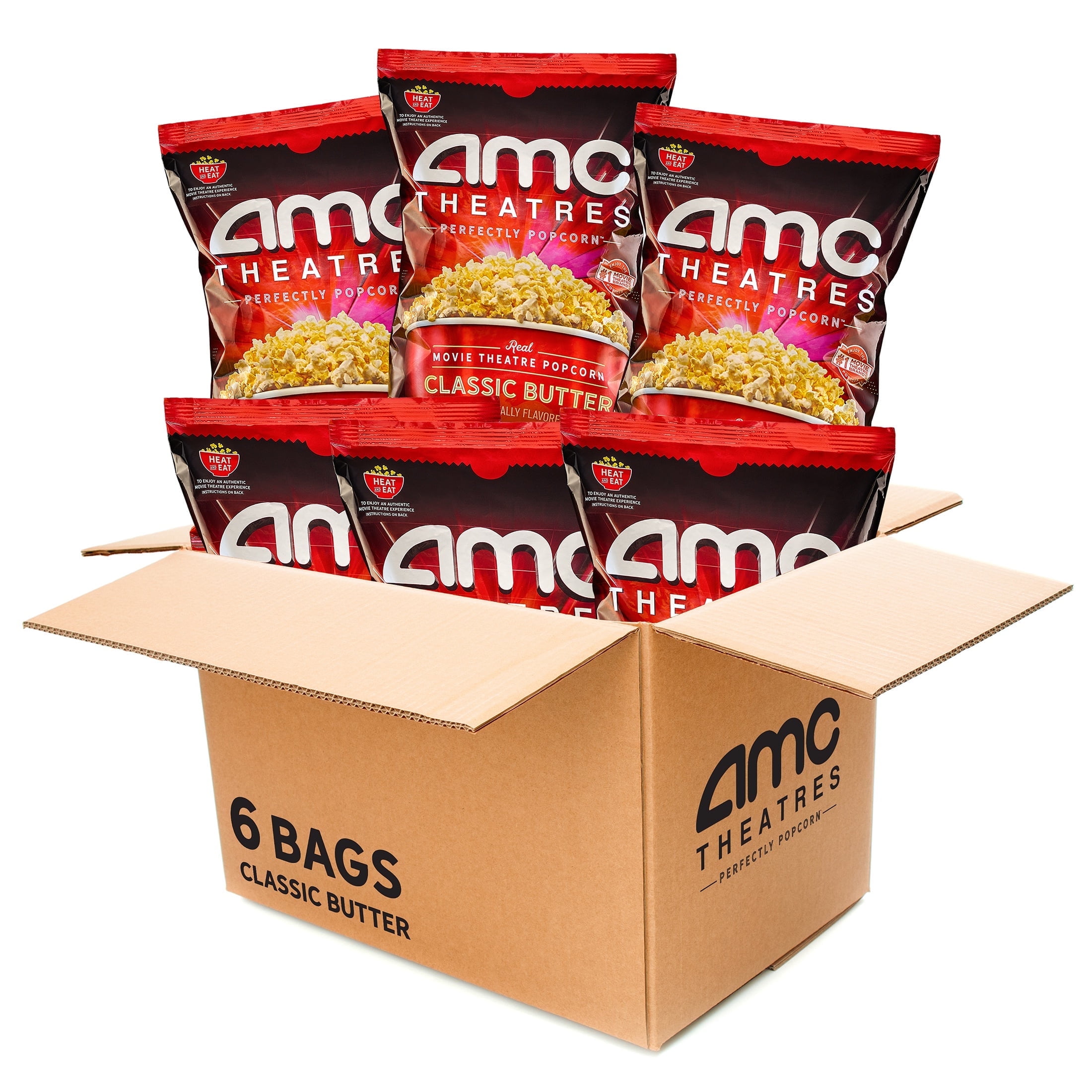 AMC Theatres Ready to Eat Popcorn, Classic Butter, 4.2 oz, 6 Count ...