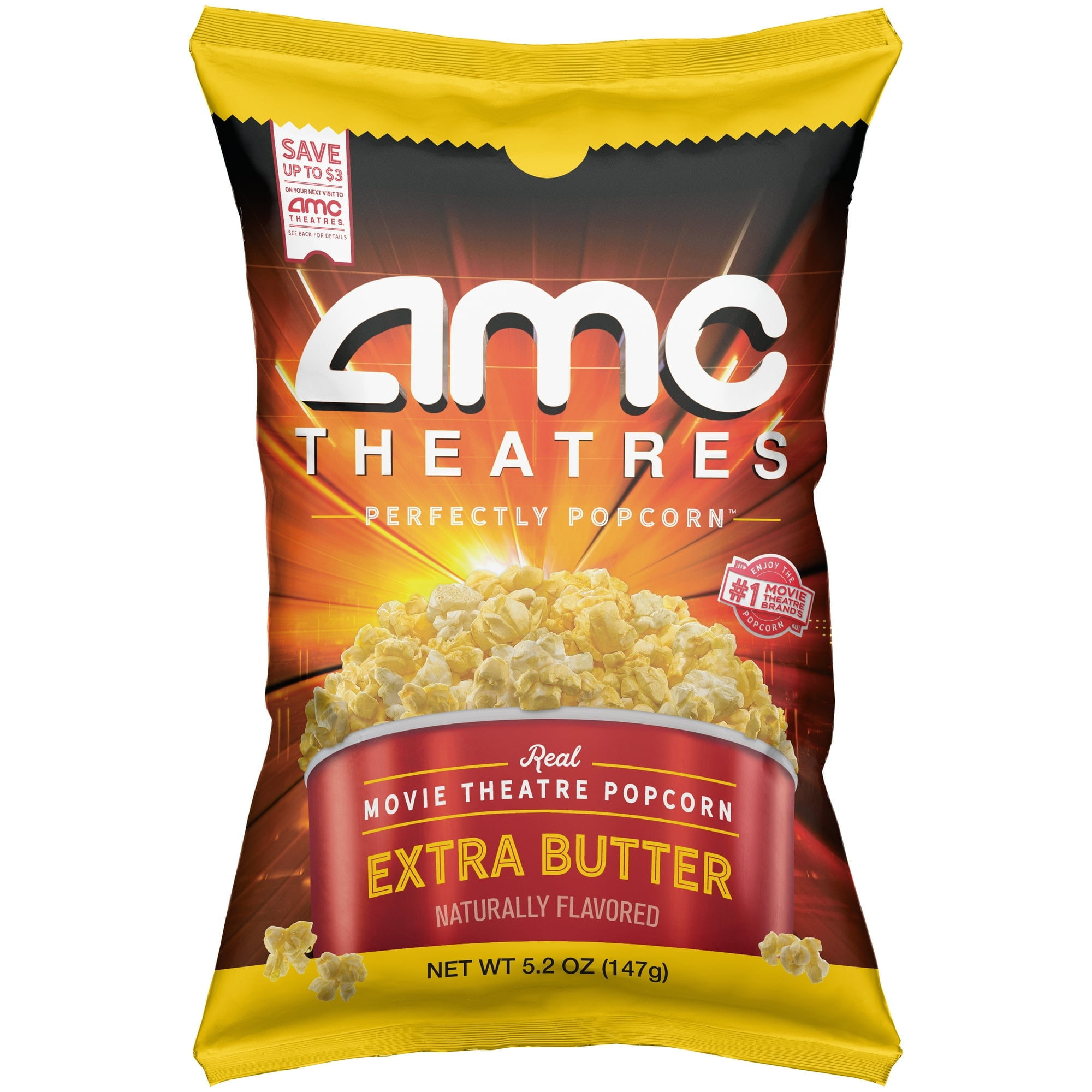 AMC Theatres Ready to Eat Popcorn, Extra Butter pack of 1 - Walmart.com